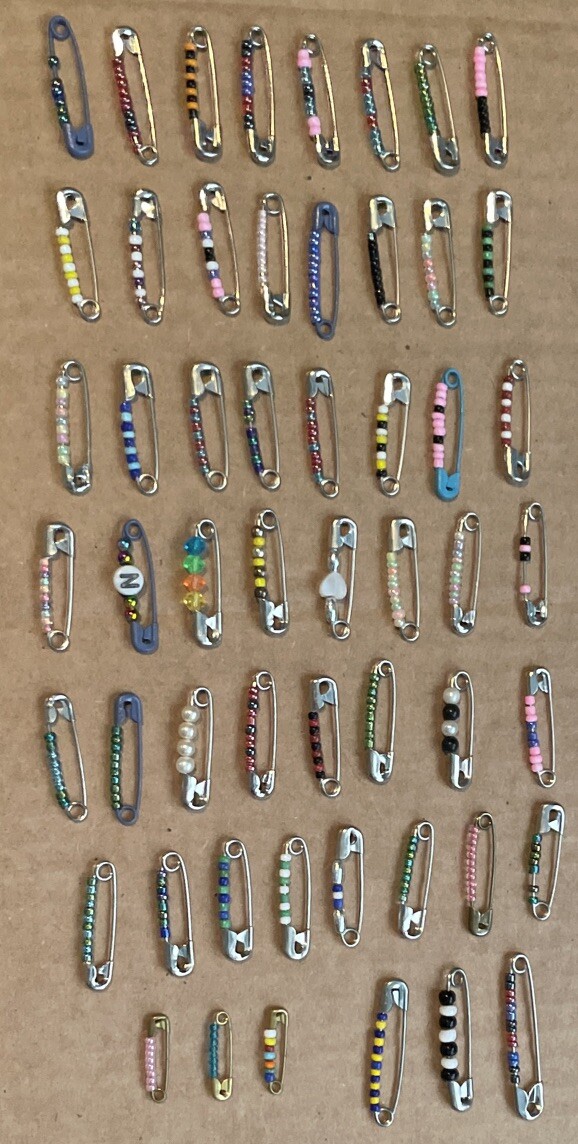 Lot Of 54 Custom Made Safety Pins with Different Colored Beads-3 Sizes ...