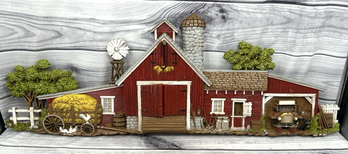 VINTAGE 1974 BURWOOD PRODUCTS #587 3D FARM BARN SCENE WALL HANGING 46 ...