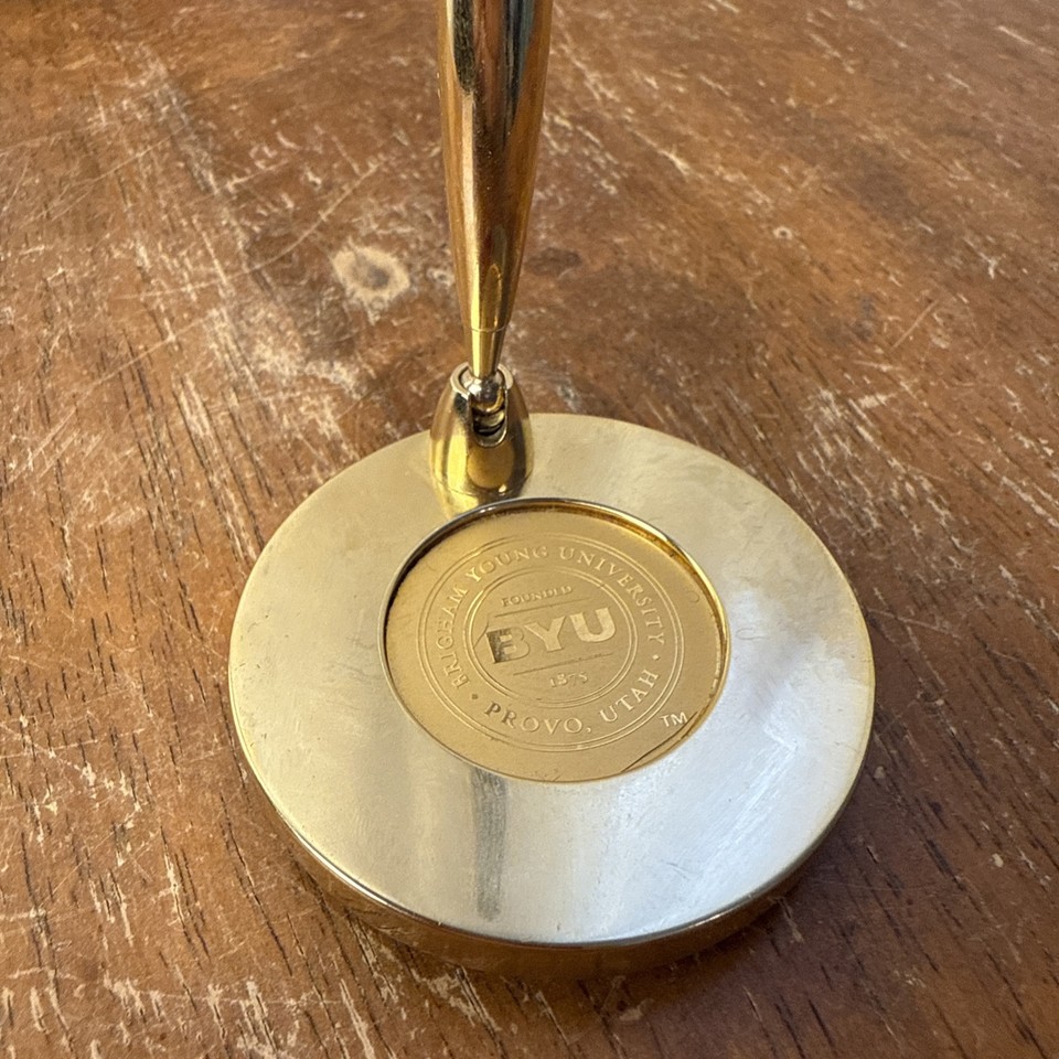 BYU Gold Plated Desk Set Ballpoint Pen Stand Collector Office Alumni ...