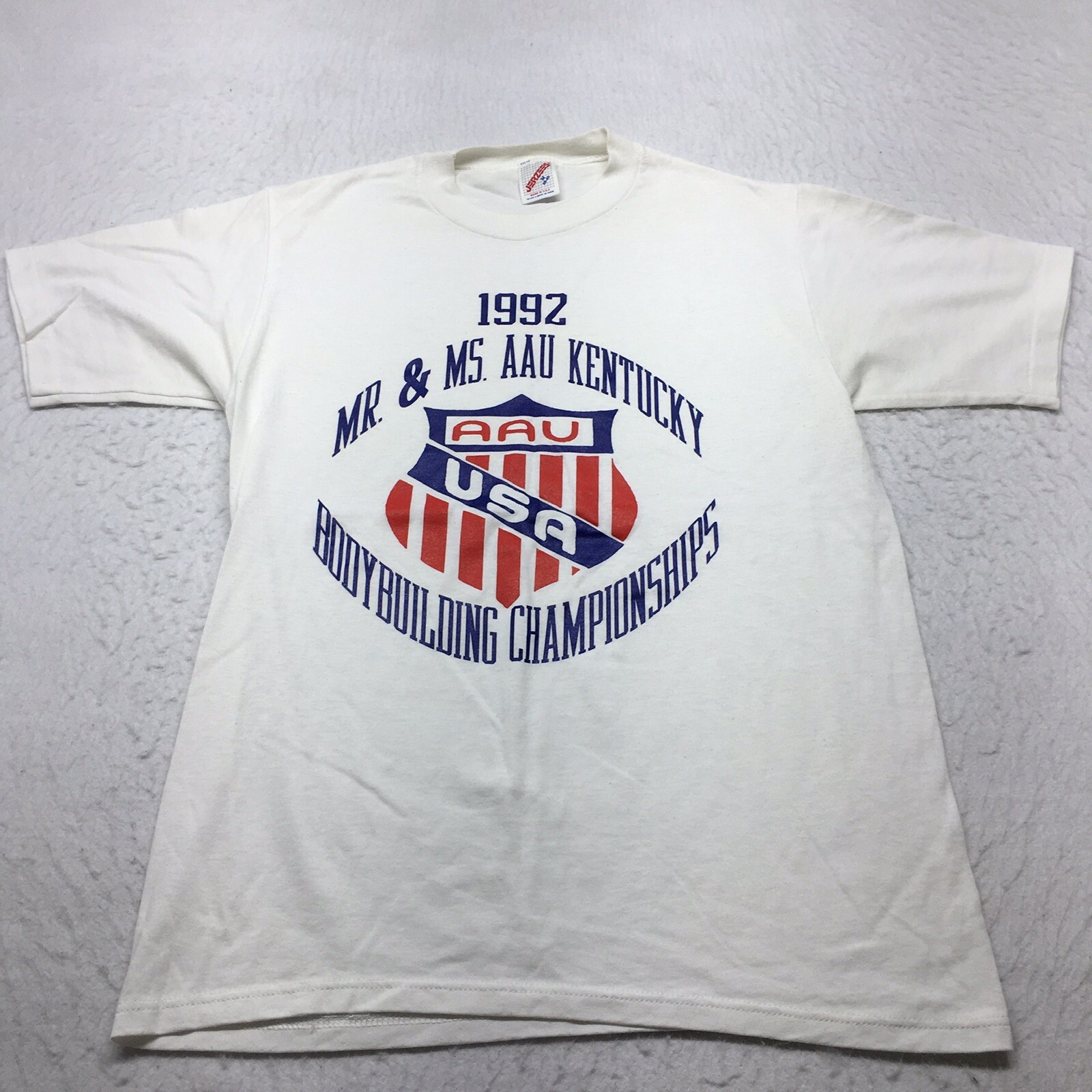 Vtg 90’s AAU Body Building T Shirt Single Stitch White Medium USA | eBay