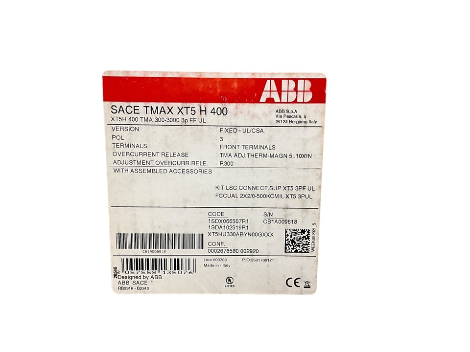 ABB SACE TMAX XT5 H 400 - ABB 400 amp breaker XT5HU330ABYN00GXXX | eBay