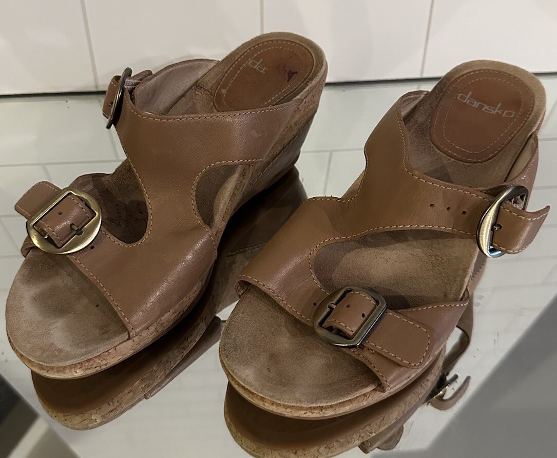 Dansko Size 37 Women's Carla Tan Leather Cork Wedge S… - Gem