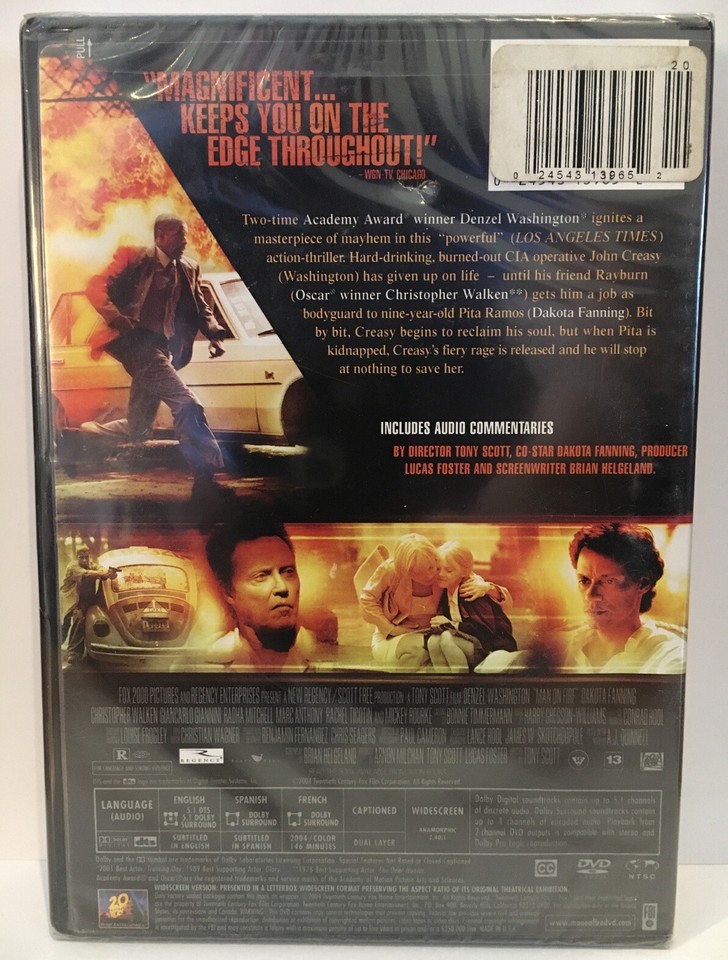 Man on Fire (DVD 2004) Denzel Washington! Christopher Walken! Brand New ...