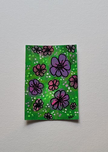 ACEO Original, Doodle Flower Garden #1 #2 of 6 , Art Card Painting ...