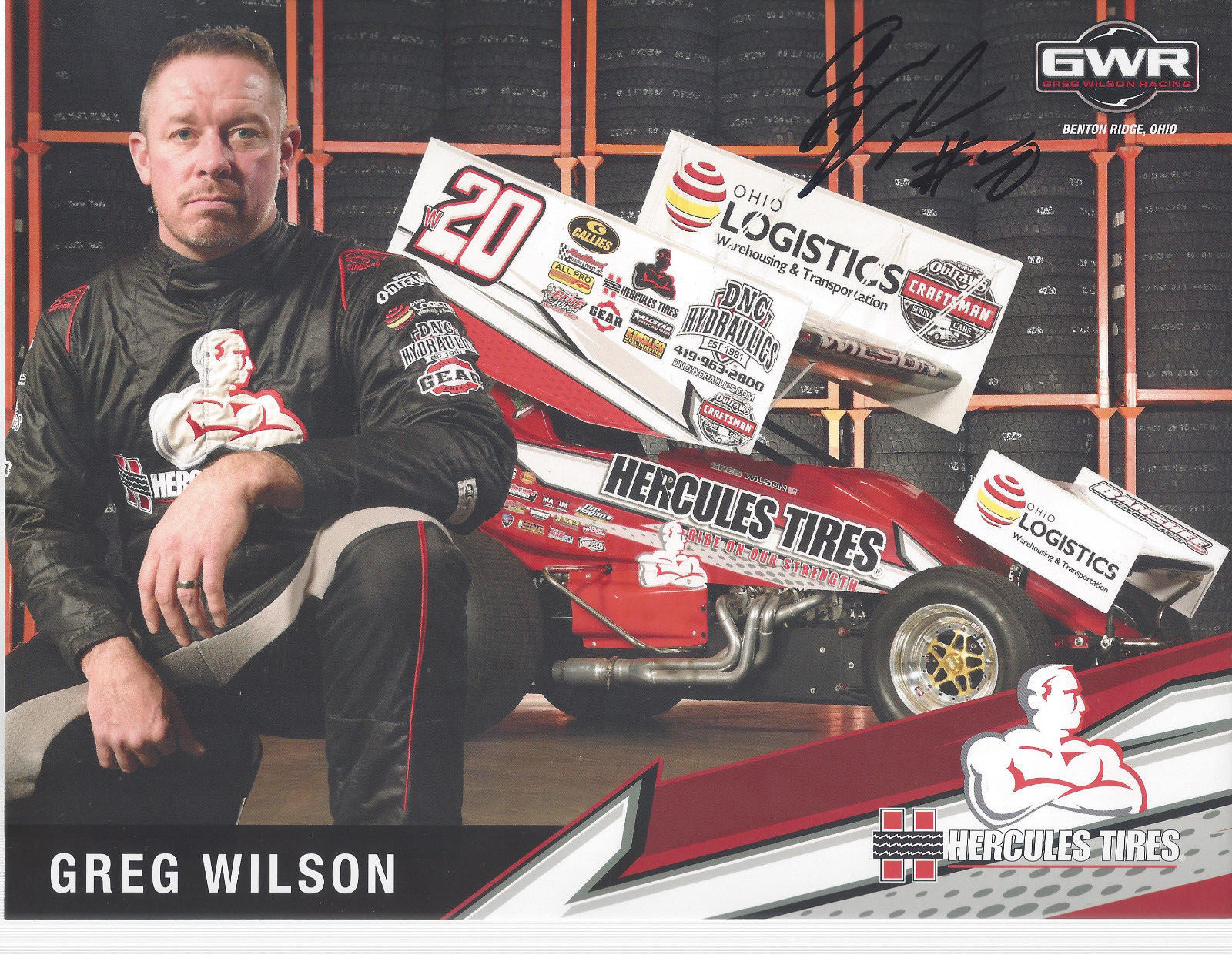 SIGNED 2018 GREG WILSON "HERCULES TIRES" #20 WORLD OF OUTLAW SPRINT CAR ...