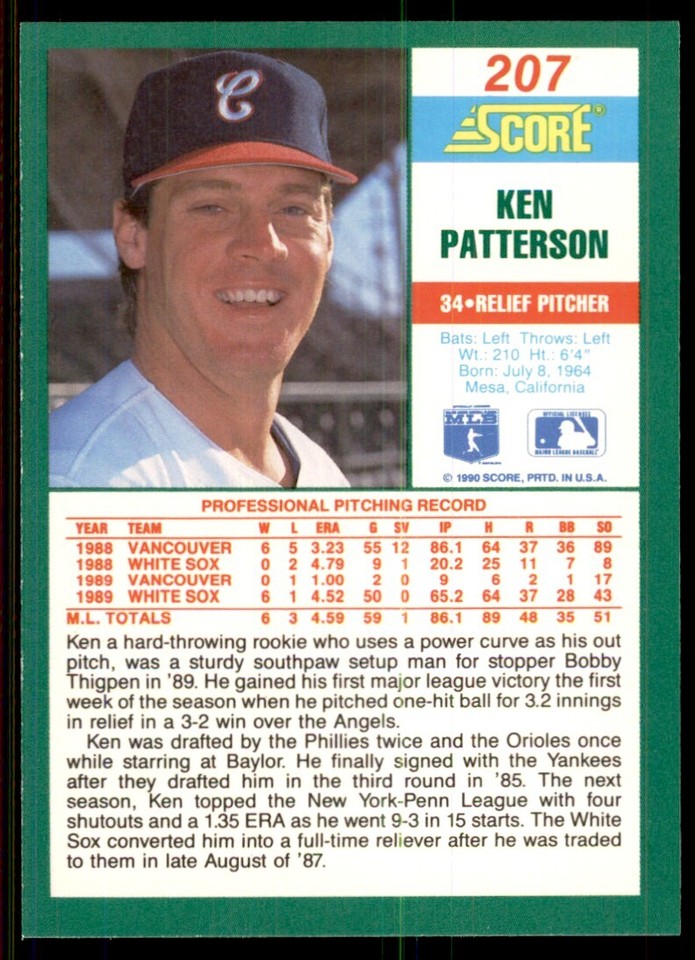 1990 Score Ken Patterson Baseball Cards #207 | eBay
