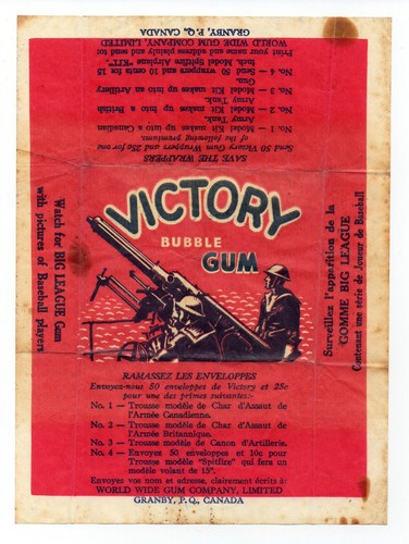 1940 V406 VICTORY Bubble Gum Wrapper w/ card #18 WWG World Wide Gum ...