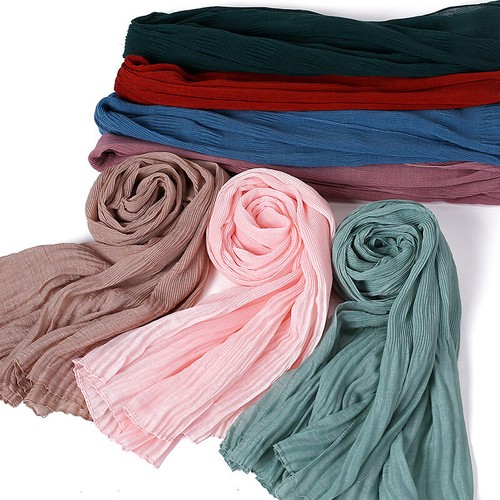 Women Scarf Hijab Head Wrap Pleated Crumpled Headscarves Shawl Muffler ...