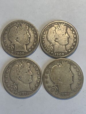 Set of 4 Barber Coins - 2-1900 O&S 1-1906 D 1-1911 D Half Dollar ...