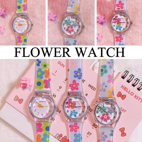 Women Summer Transparent Flower Watches Colorful Casual Round Watch ...