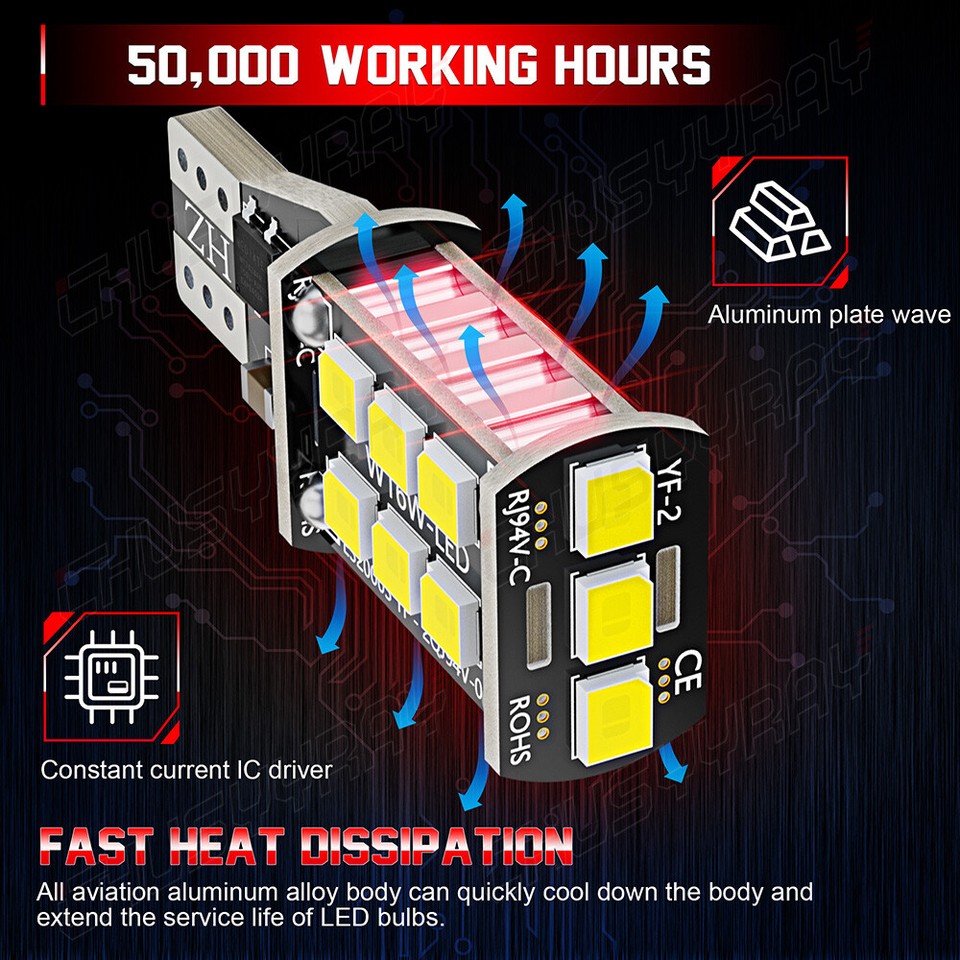 LED Reverse Back Up Light Bulb 921 912 W16W T15 906 916 Super White ...