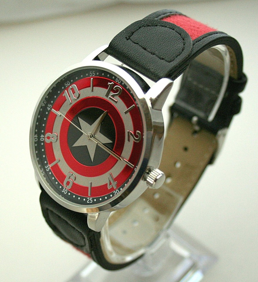 Marvel Comics Captain America Shield Dress Watch Men's New NOS Box 2 ...