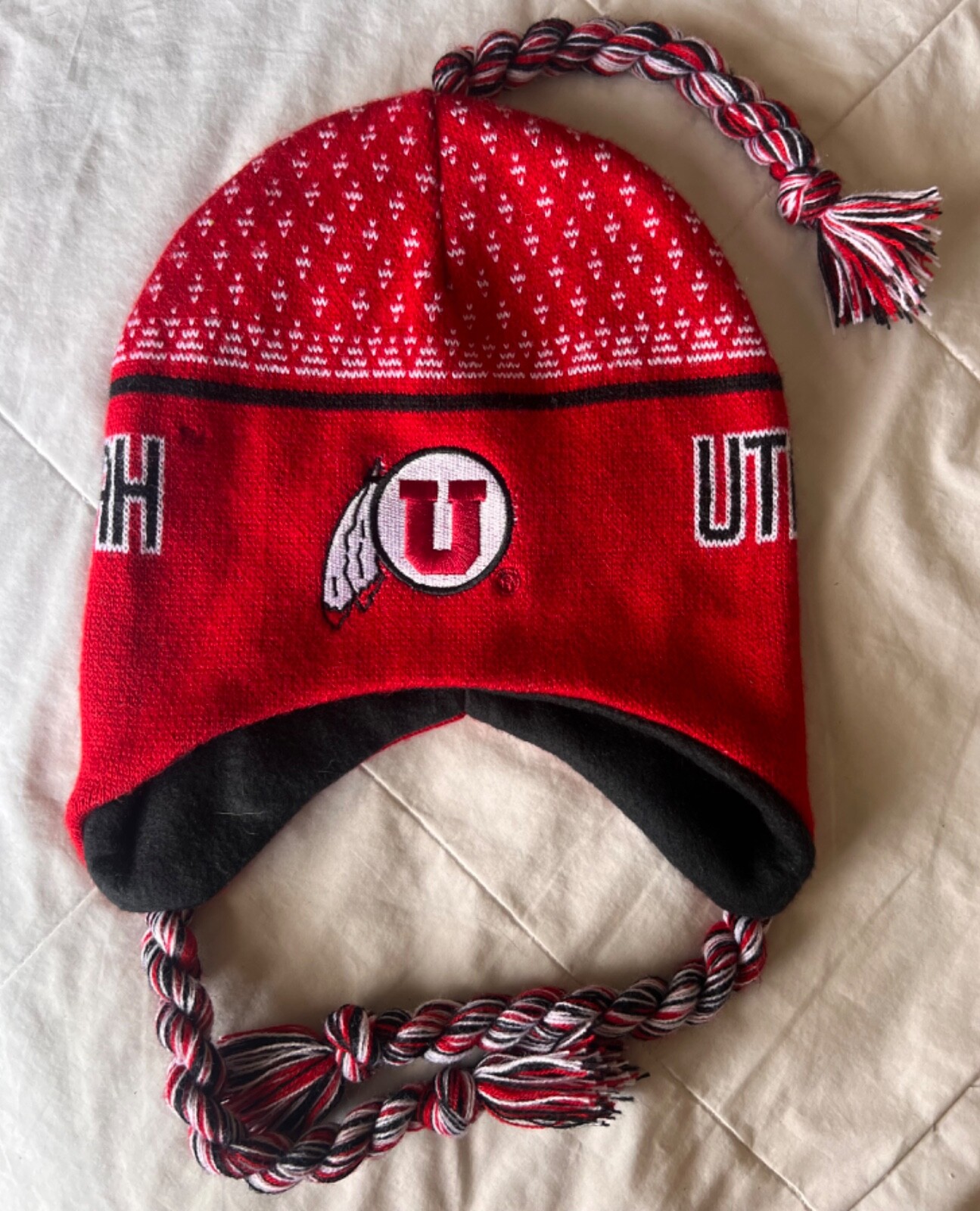 University of Utah Utes football Beanie Winter Knit Hat Cap with laces ...