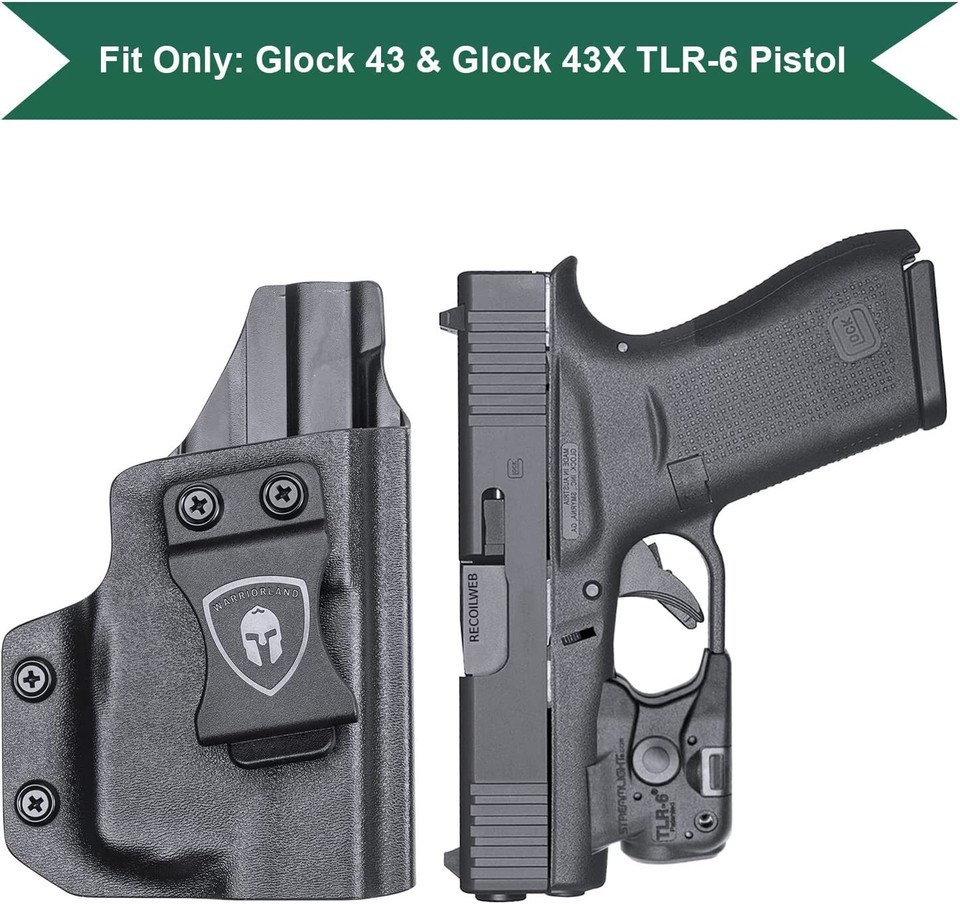 IWB Kydex Holster Fit Glock 43/Glock 43X Pistol w/TLR6 Laser Light-Not ...