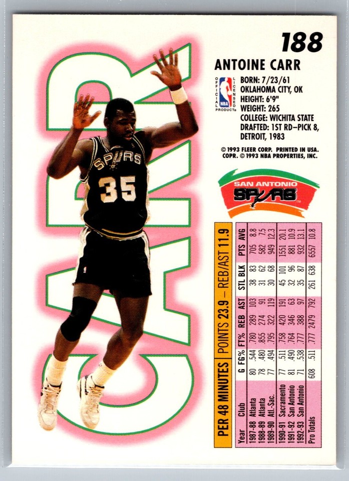 Antoine Carr 1993-94 Fleer BASKETBALL #188 San Antonio Spurs | eBay