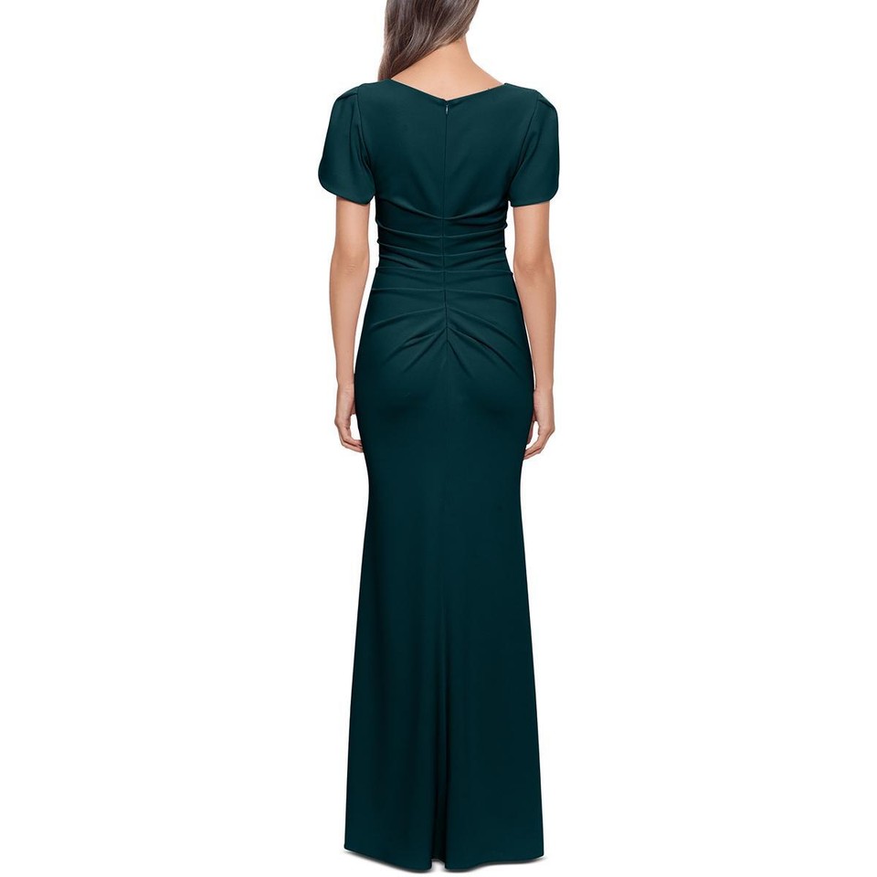 Xscape Womens Green Ruched Pleated Formal Evening Dress Gown 12 BHFO ...