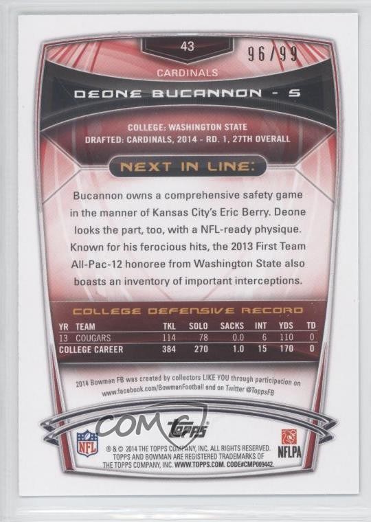 2014 Bowman Rookies Green 96/99 Deone Bucannon #43 jd9 | eBay
