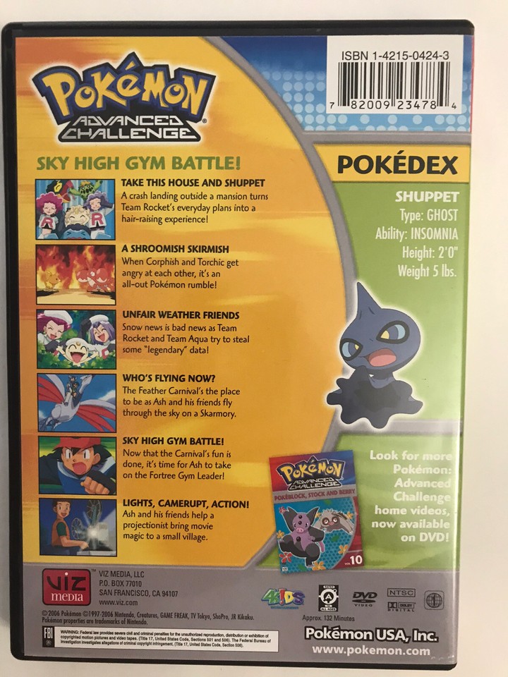Pokemon Advanced Challenge - Vol. 9: Sky High Gym Battle (DVD, 2006 ...