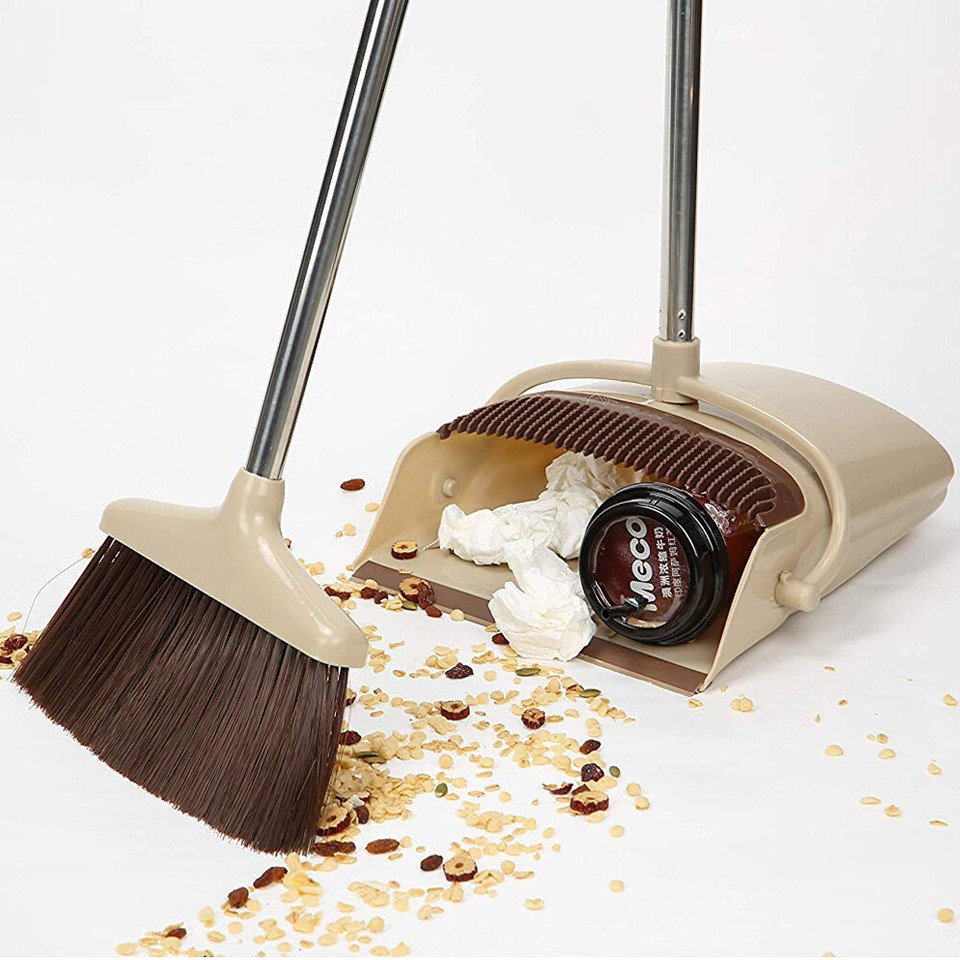 Foldable Broom and Dustpan Sweep Clean Set Dust Pan Broom Upright w ...