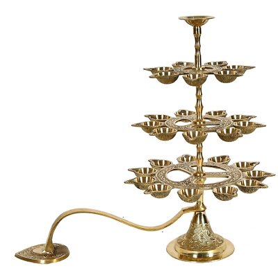 Multi Wick Brass Oil Lamp Hindu Religious Idol God Worship Diwali Pooja ...