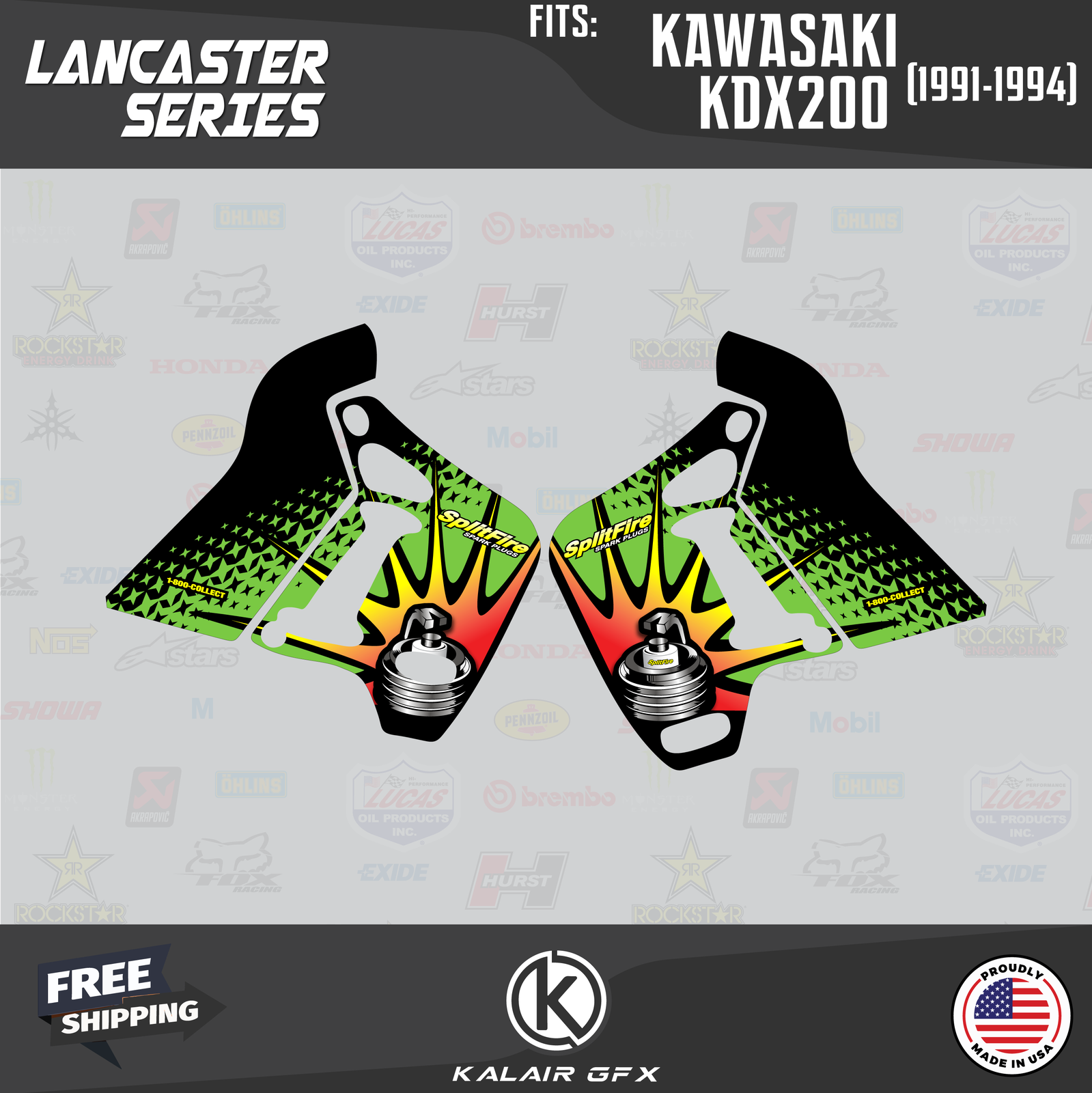 Graphics Kit for KAWASAKI KDX 200 (1991-1994) Lancaster - GREEN | eBay