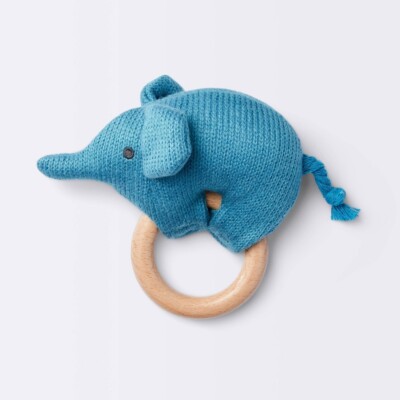 Knit Rattle on Wood Ring - Elephant - Cloud Island™ | eBay