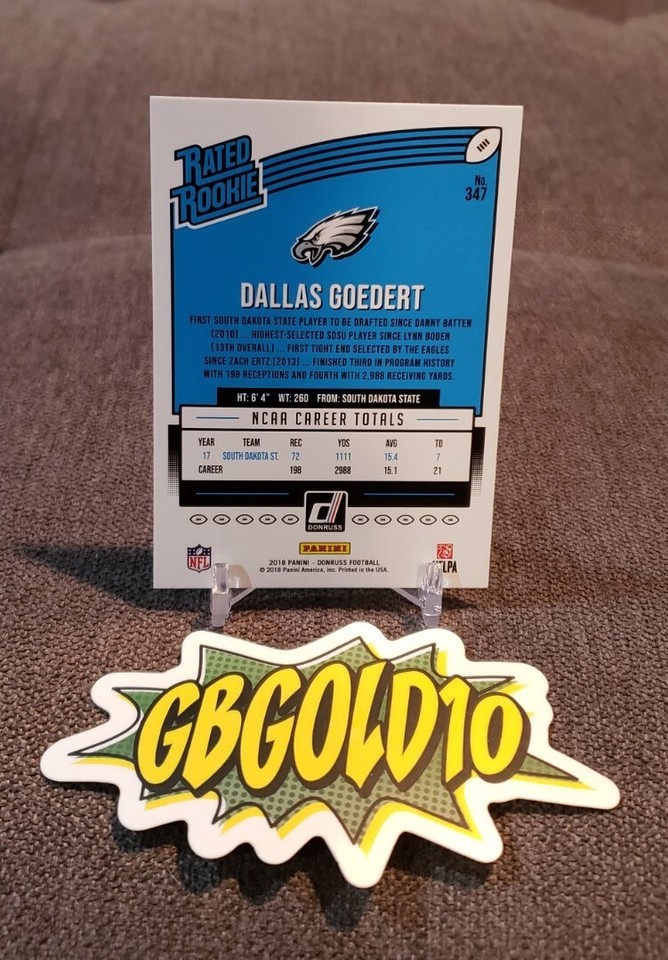 2018 Panini Donruss Rated Rookie Press Proof Red Dallas Goedert #347 ...