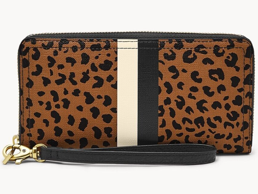 Fossil Logan RFID Zip Around Clutch Cheetah SL6354989 NWT Leopardo $75 ...