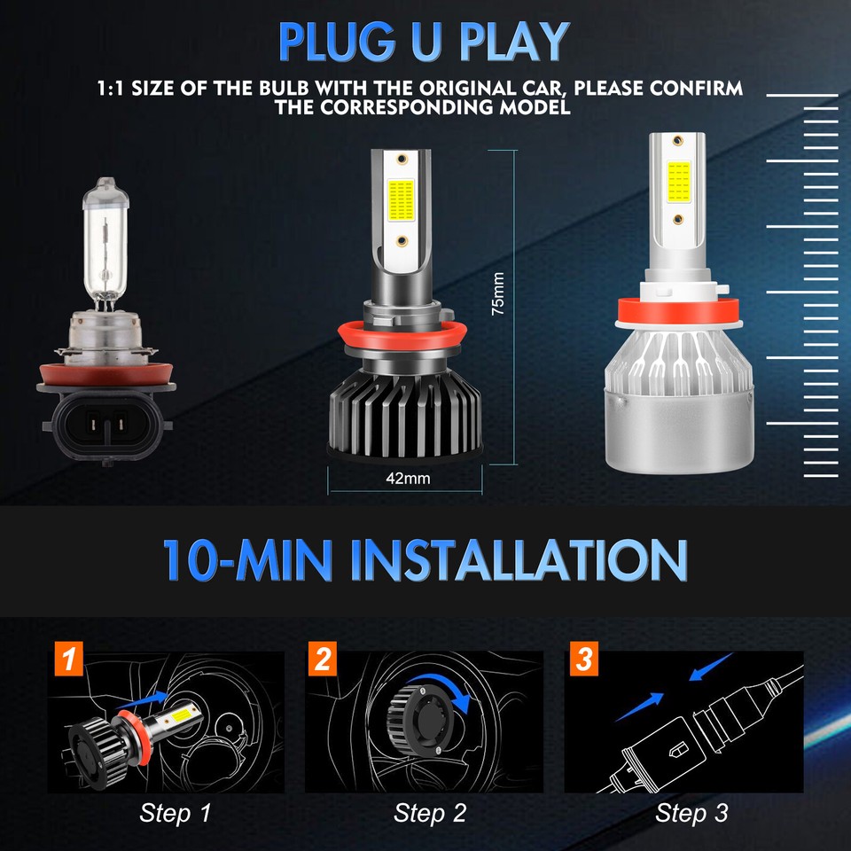 4x LED Headlight For Can-Am Defender HD5 HD8 HD10 Combo Bulbs H11+H11 ...