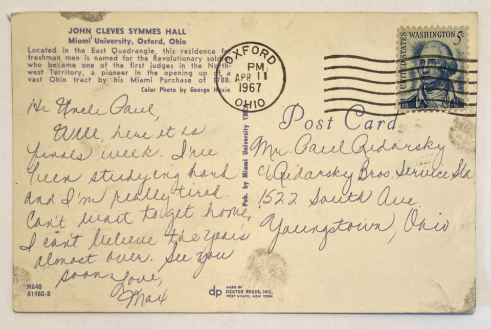 John Cleves Symmes Hall, Miami University Oxford OH Vintage Postcard | eBay
