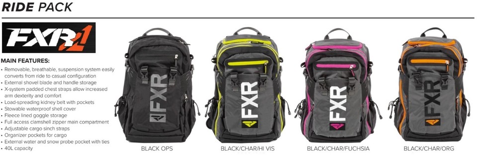New FXR Ride Pack, FXR Snowmobile Backpack, Premium Snowmobiling Back ...