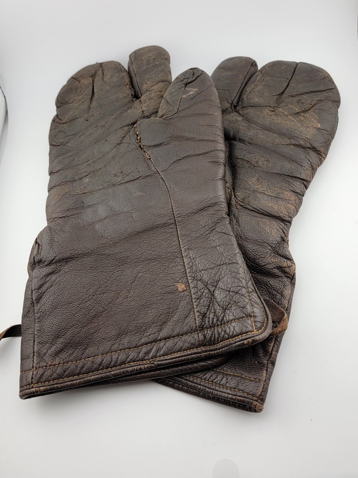 Original WW2 U.S. Navy Aviation Brown Leather Gunner's 3 Finger Gloves ...