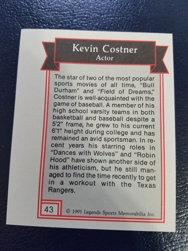 Kevin Costner TV Actor Texas Rangers 1991 Silver Legends With White ...