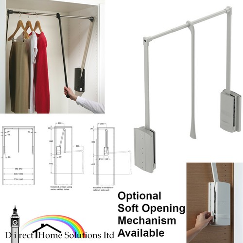 Hafele Pull Down Internal Wardrobe Rail Clothing Hanger Rack Soft ...