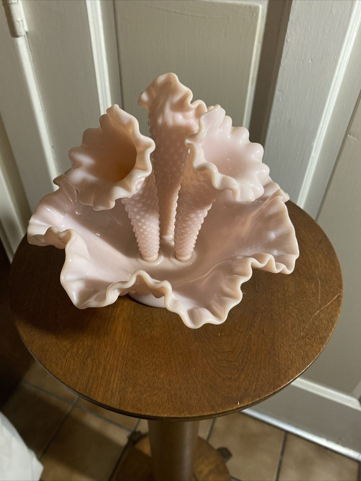 Vintage Fenton Pink Hobnail 3-Horn Epergne | eBay