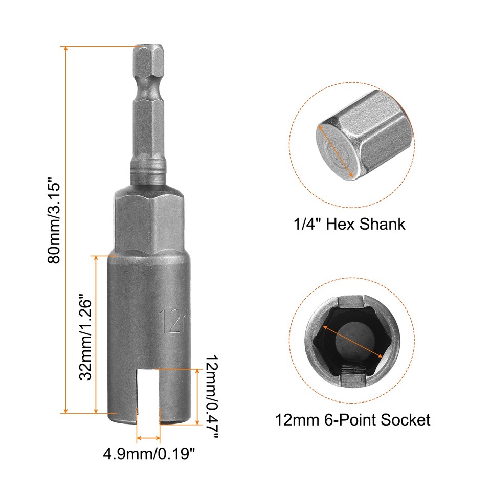 Wing Nut Driver 12mm Metric Socket 1/4" Hex Shank Deep Slot Wing Nut ...