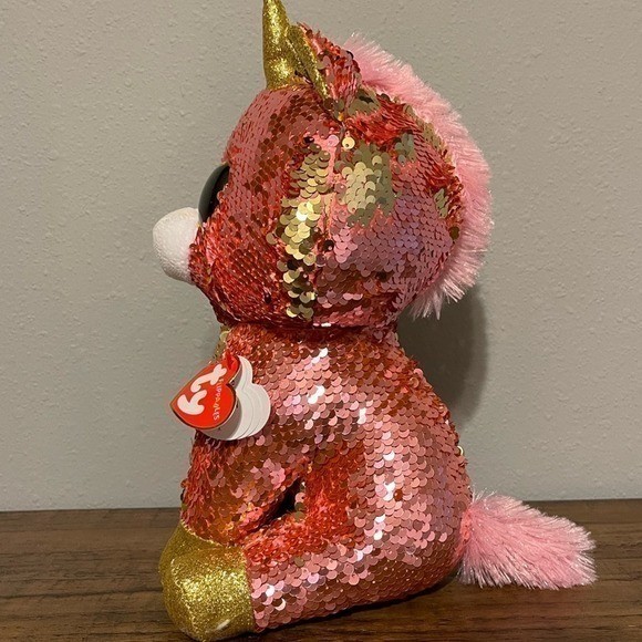 TY Flippables SUNSET Unicorn Large 11" Beanie Boos Plushie Pink & Gold ...