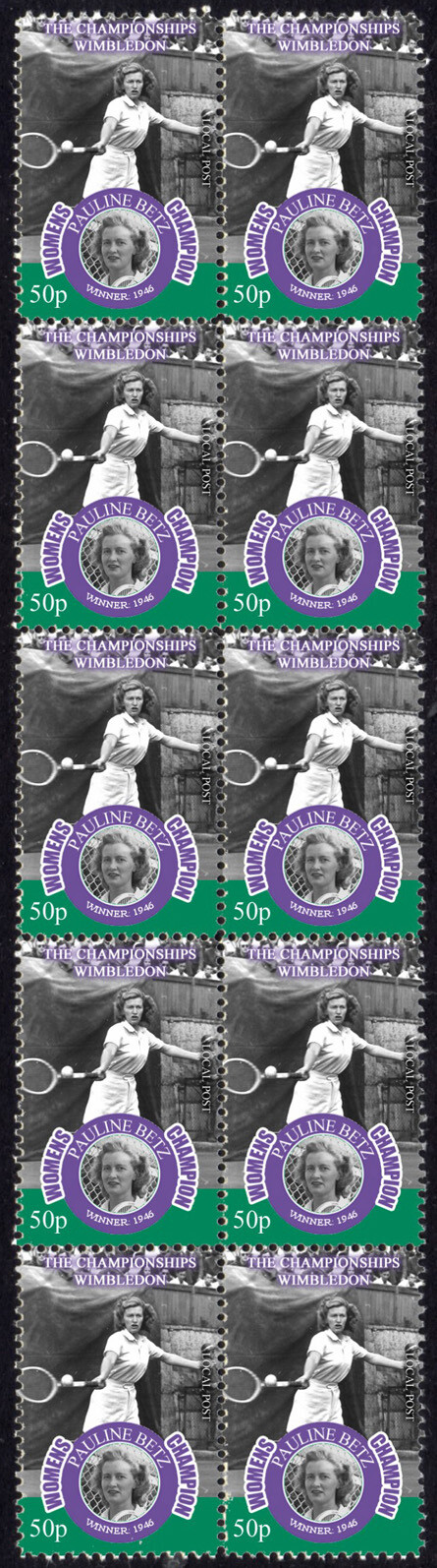 PAULINE BETZ 1946 WOMENS WIMBLEDON TENNIS CHAMPION STRIP OF 10 MINT ...