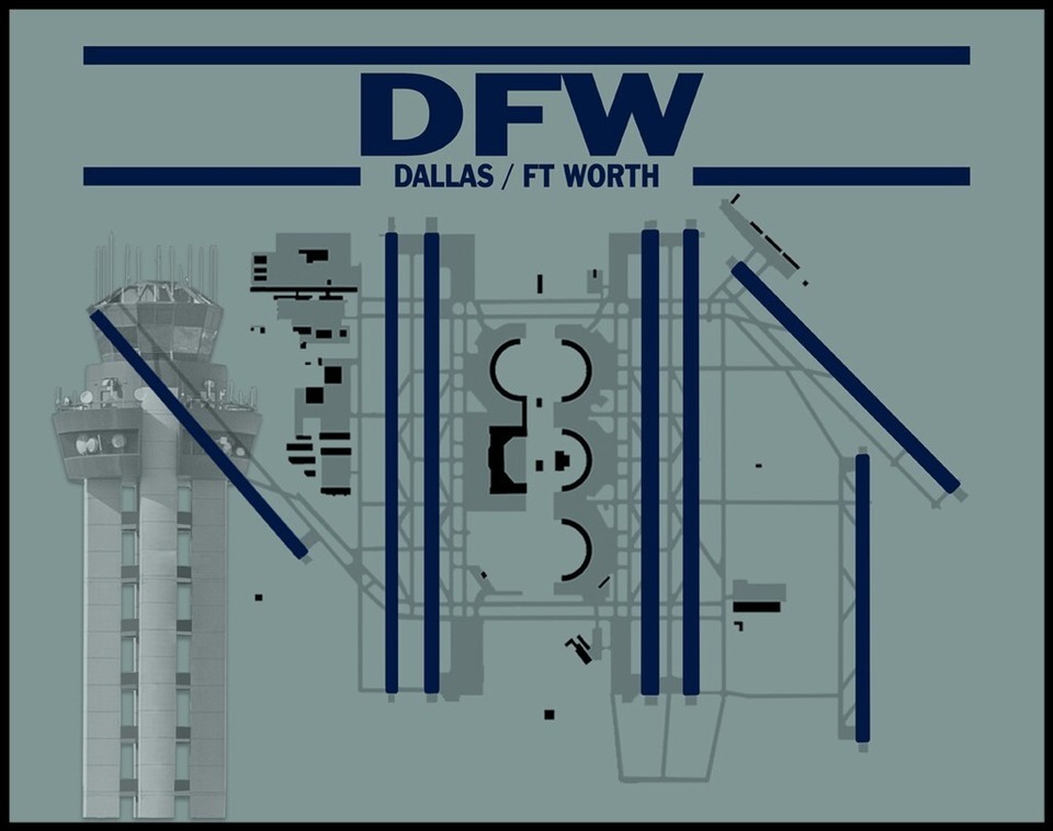 DFW Airport Diagram with Control Tower 11" x 14" Color Photograph ...