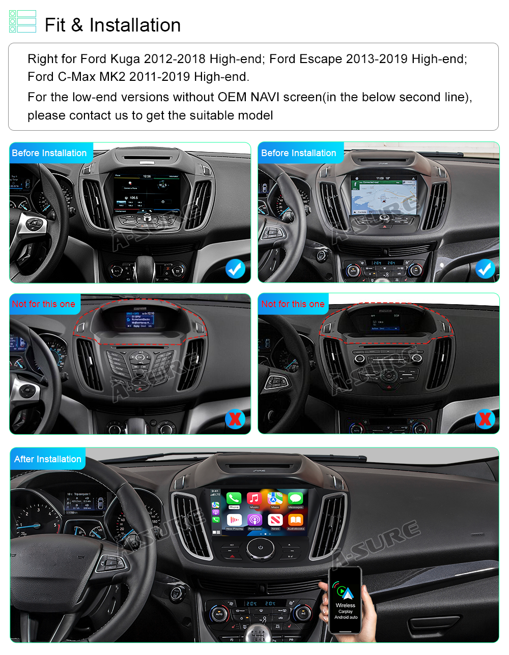2+32G Android 10 Car Stereo Radio for Ford Kuga 2012-2018 Ford Escape ...