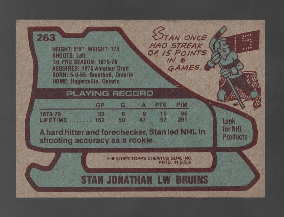 1979-80 Topps Stan Jonathan Boston Bruins #263 Excellent | eBay
