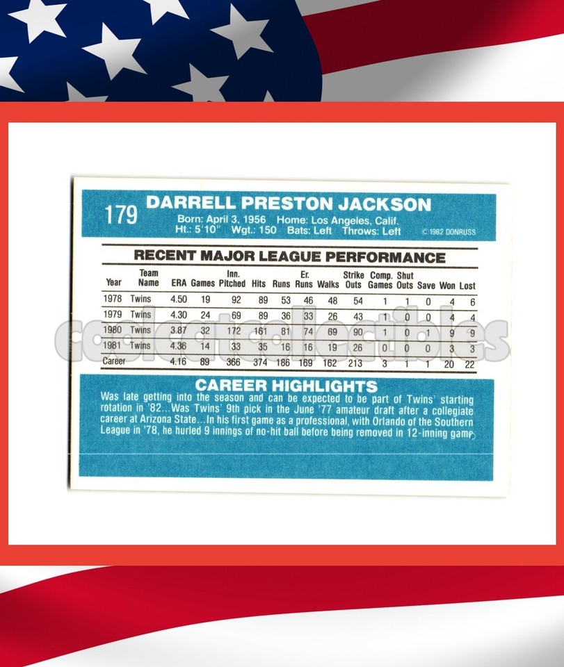 1982 DONRUSS MLB - #179 - Darrell Jackson - Minnesota Twins | eBay