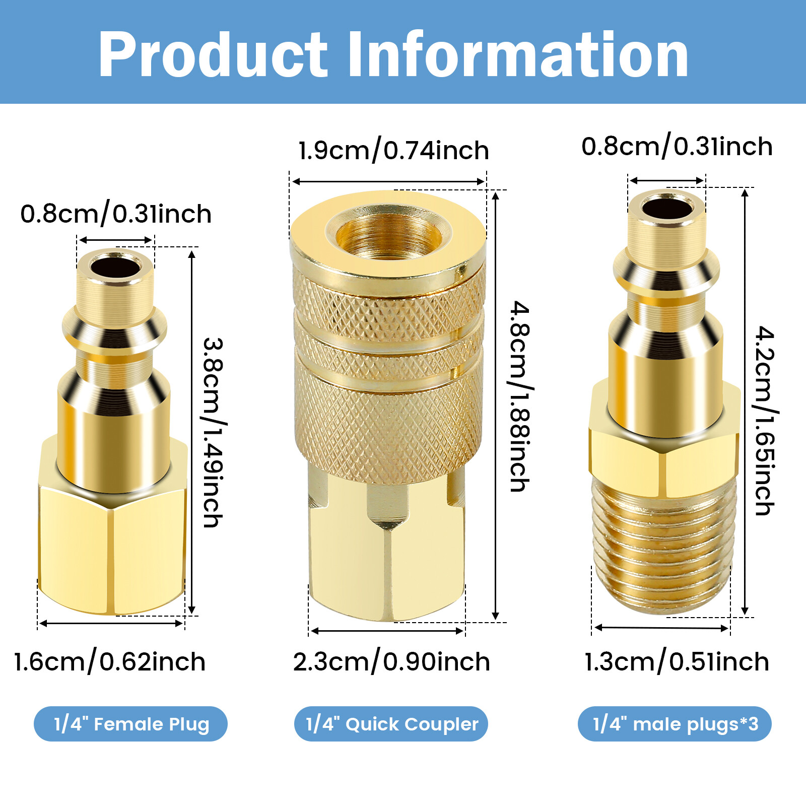 5Pcs Air Coupler and Plug Kit 300PSI Max 1/4inch NPT Quick Connect Air ...