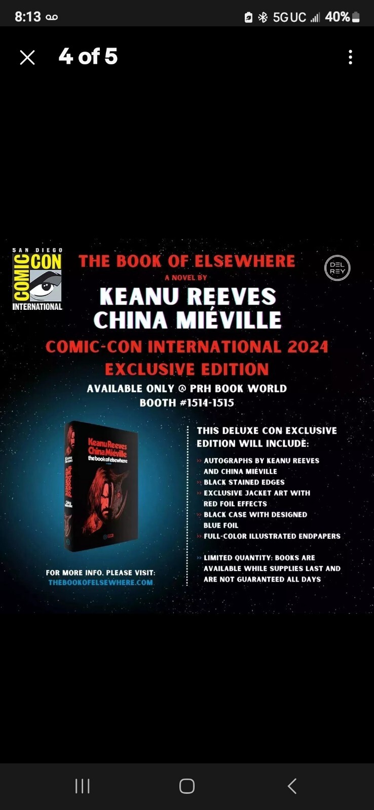 SDCC 2024 SIGNED Deluxe The Book of Elsewhere Keanu Reeves China Miéville BRZRKR | eBay
