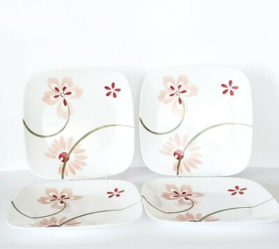 (4) CORNING PRETTY PINK CORELLE DINNER PLATES SQUARE USA | eBay
