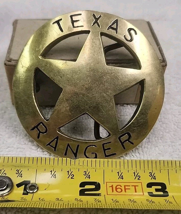 Vintage Texas Ranger Star Brass Belt Buckle, 3" Round… - Gem