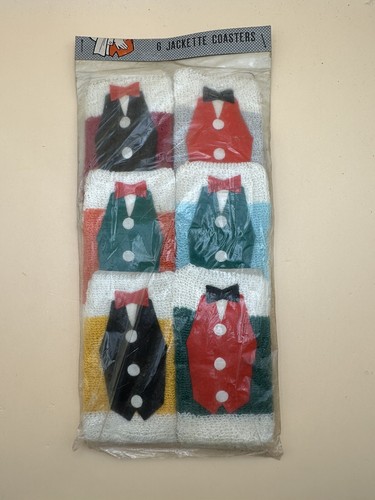 Vtg 8 Jackette Coasters Jackey Drink Glass Cloth Cozy Holiday Suit Fun ...