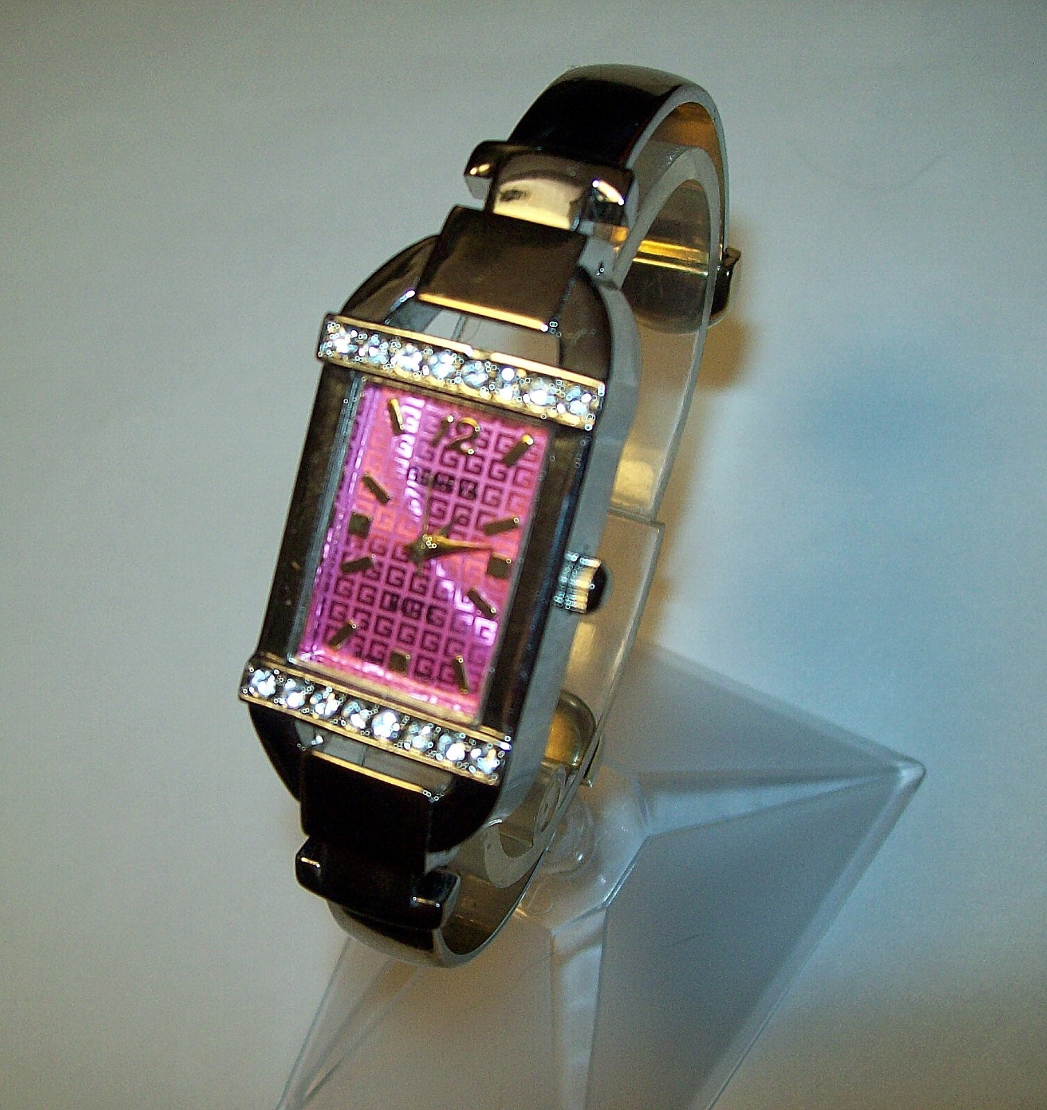 Stunning Geneva Elite Ladies Watch Rhinestone Raspberry Silver Cuff ...