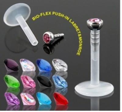 BIOFLEX CZ GEM LABRET MONROE LIP RING 16G 5/16" CUT TO SIZE CLEAR ...
