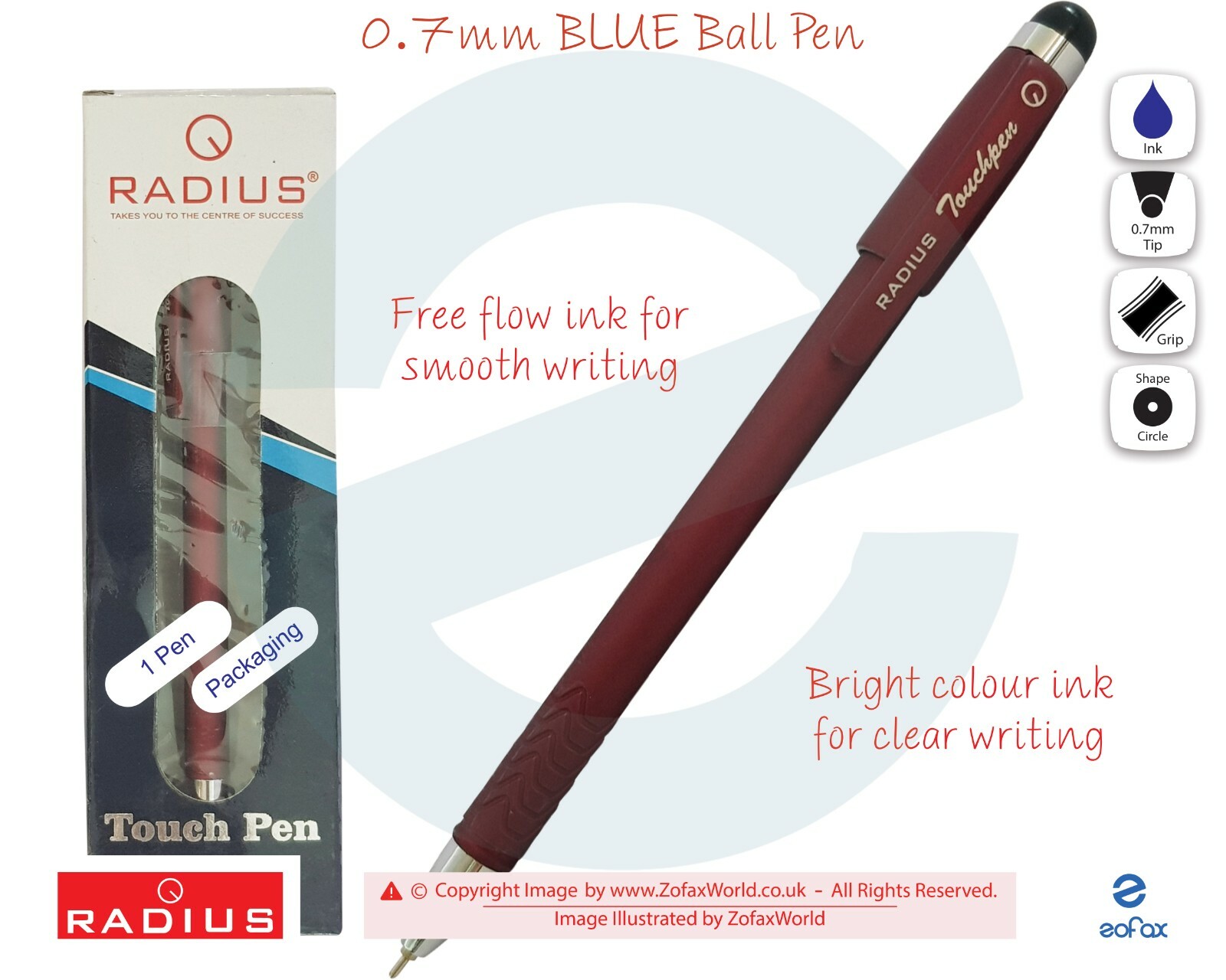 0.7mm RADIUS Touch BLUE Stylus Smooth Ballpoint Pen Touchscreen Mobile ...